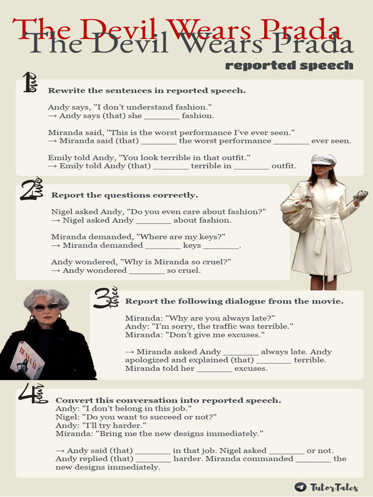 Reported Speech Exercises from "The Devil Wears Prada" | PDF