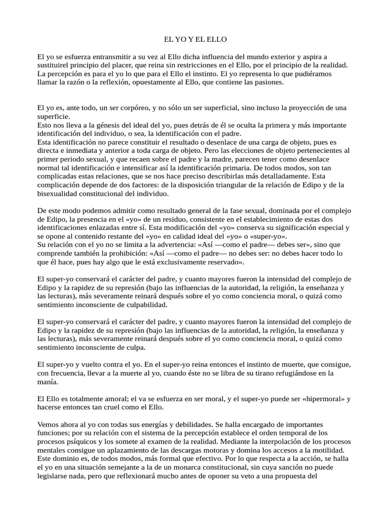 El Yo, El Ello y el Super-Yo en Psicoanálisis | PDF | Mente ...