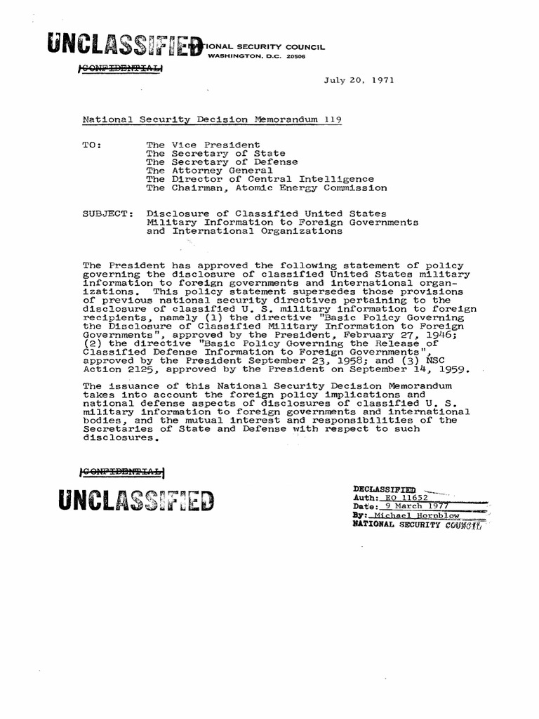 NSDM 119: Military Info Disclosure Policy | PDF | Classified ...