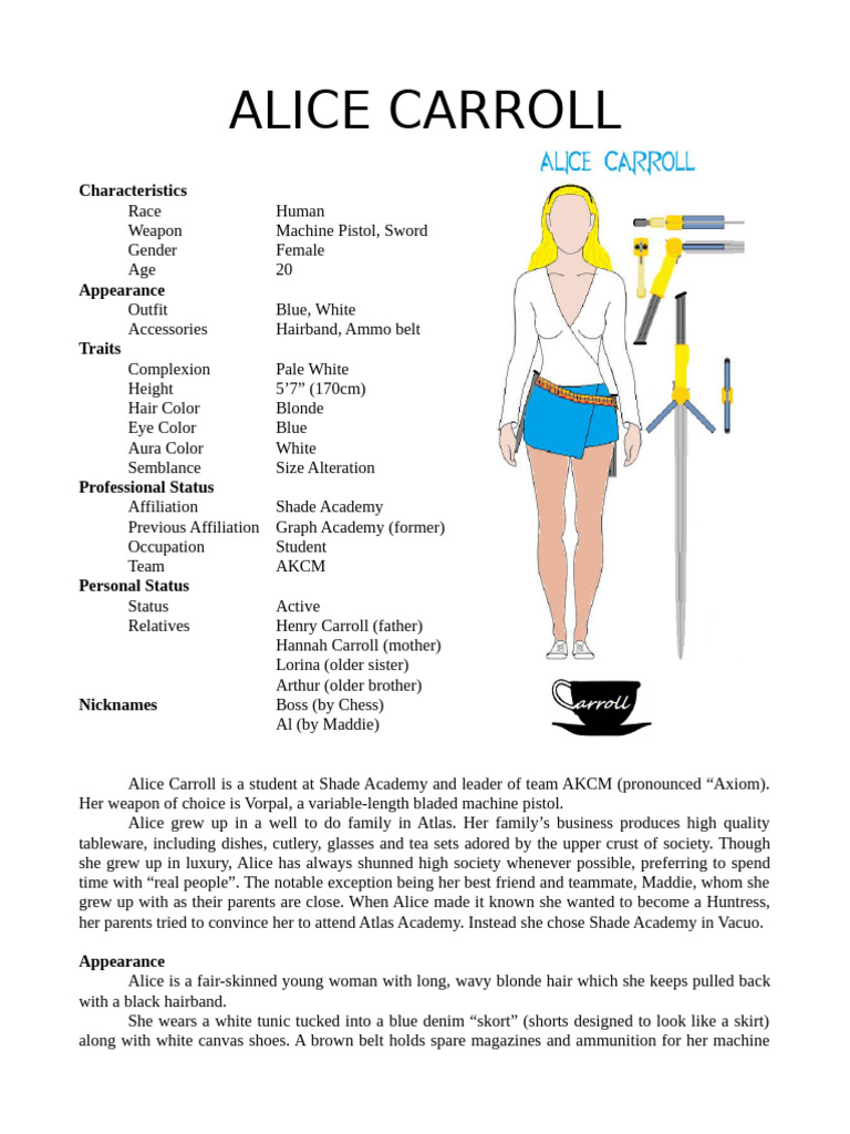 Alice Carroll: Huntress Profile | PDF | Alice (Alice's Adventures In ...