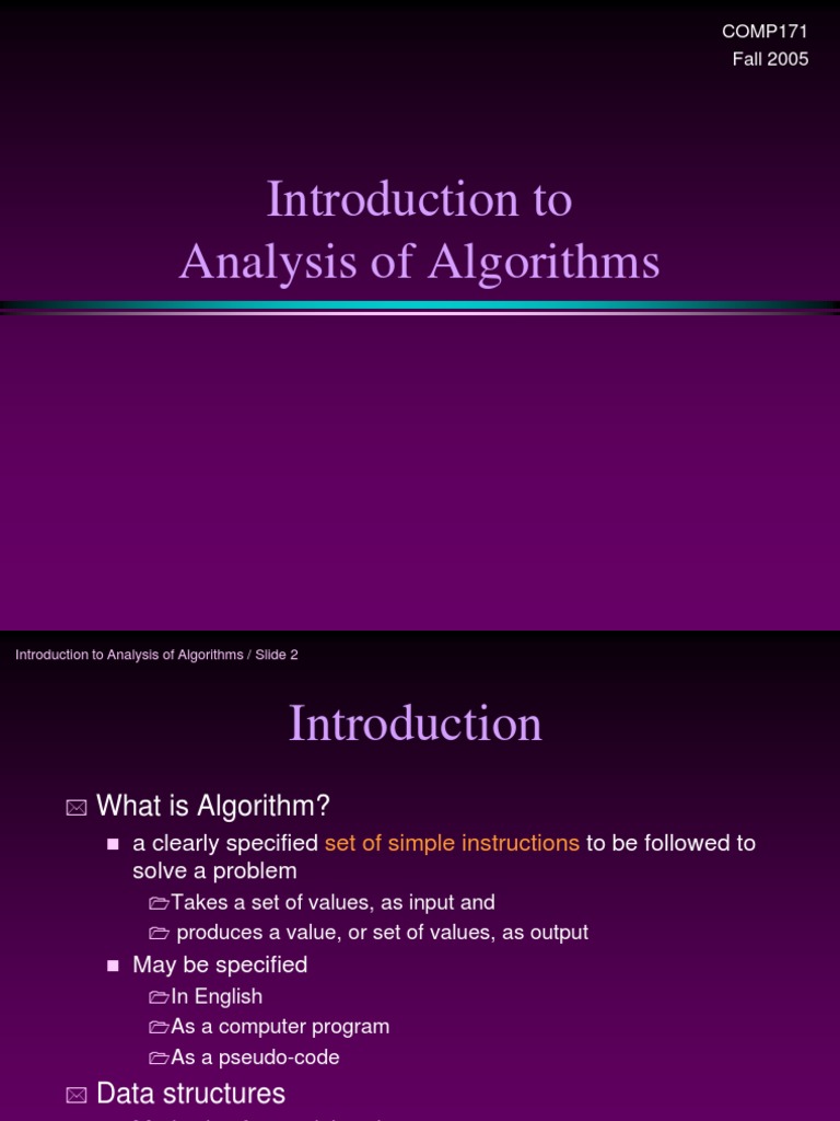 Introduction To Analysis Of Algorithms Comp171 Fall 2005 Pdf Time