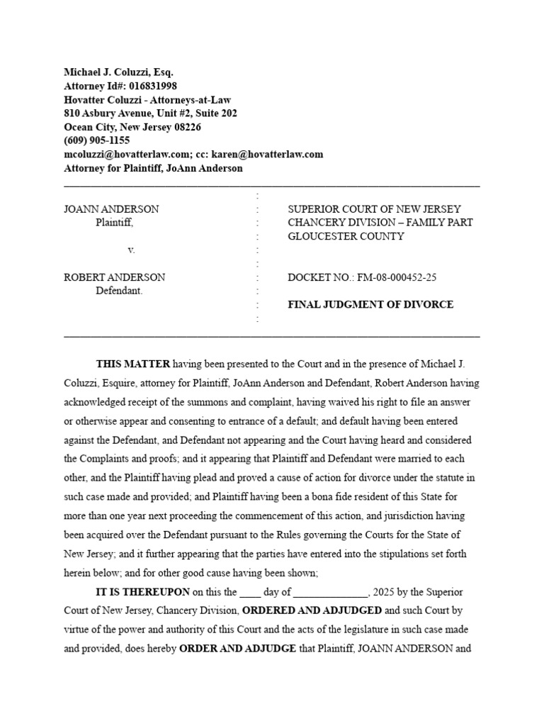 Final Judgment of Divorce: Anderson v. Anderson | PDF | Complaint ...
