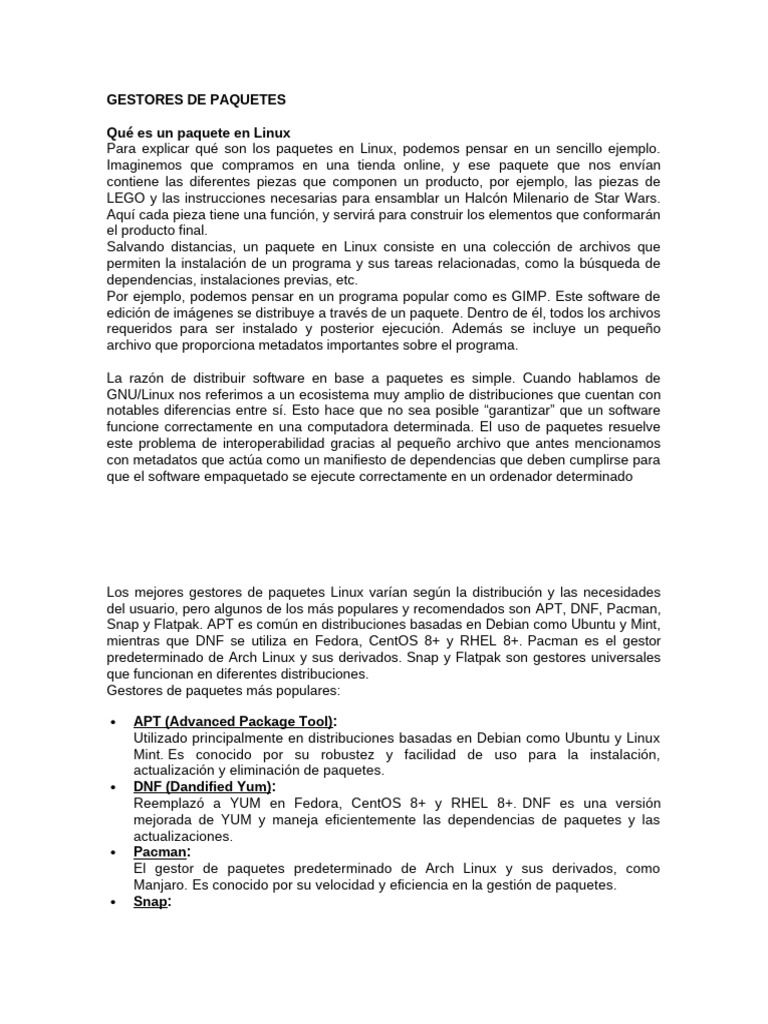 Gestores de Paquetes | PDF | Distribución de Linux | Informática