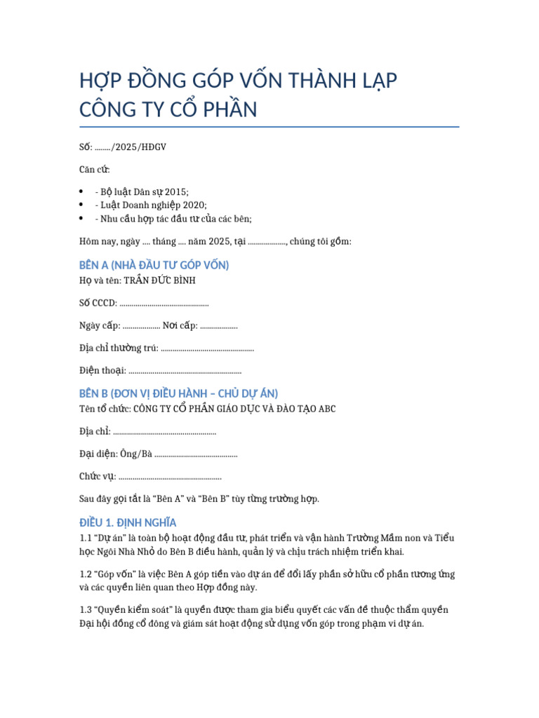 Hop Dong Gop Von Final | PDF