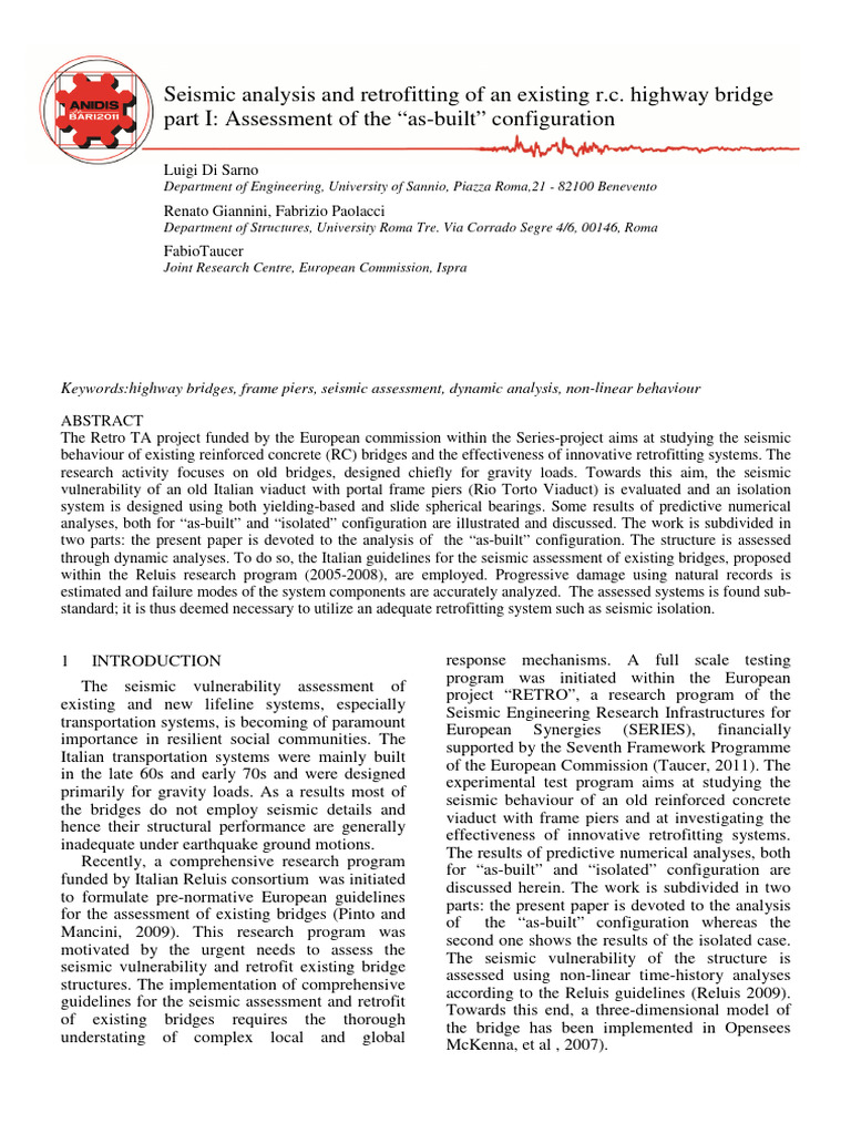 Seismic Analysis and Retrofitting of An Existing R.C. Highway Bridge ...