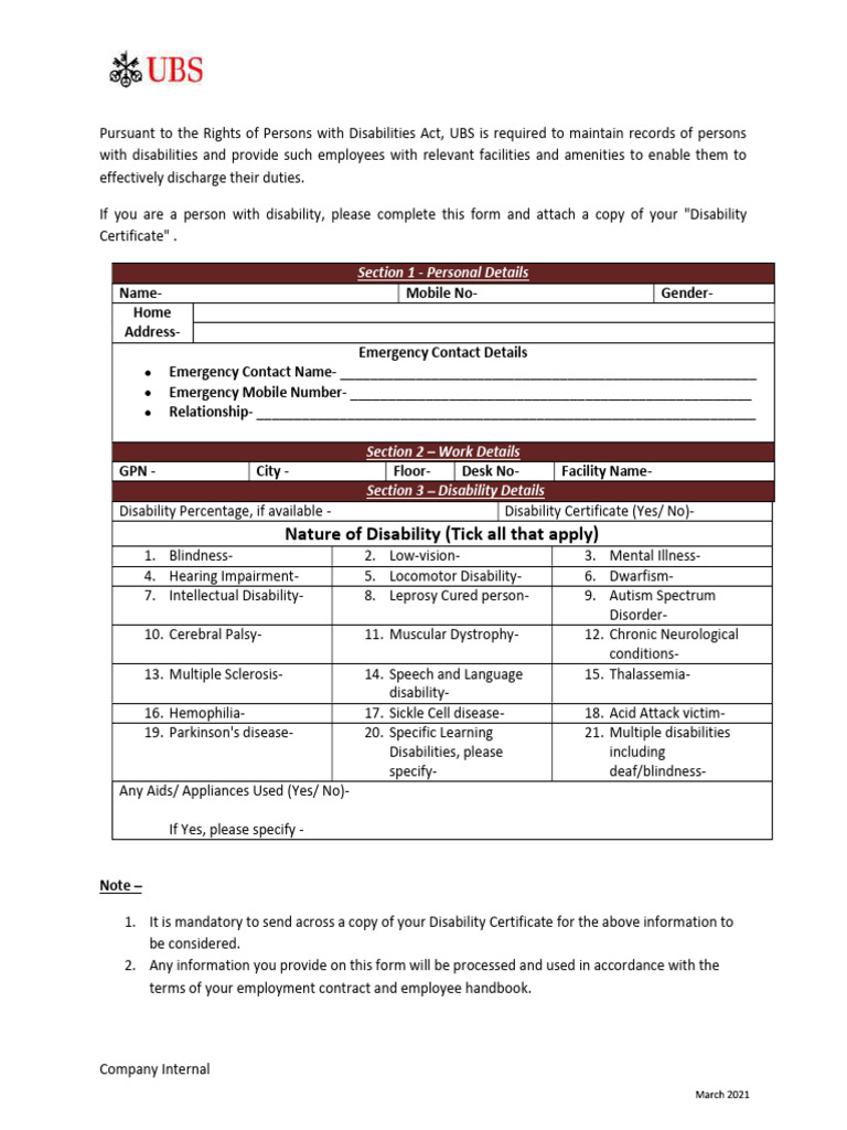 Disability Accommodation Form | PDF | Disability | Visual Impairment