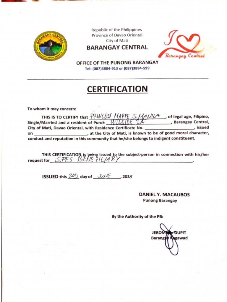 Barangay Certificate | PDF