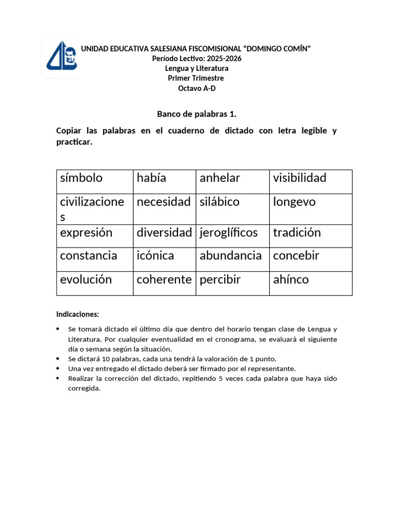 28d01866 Banco de Palabras1 8vo | PDF
