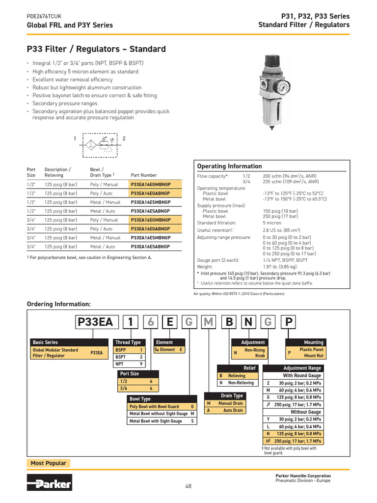 P33 Series Filter/Regulators Overview | PDF