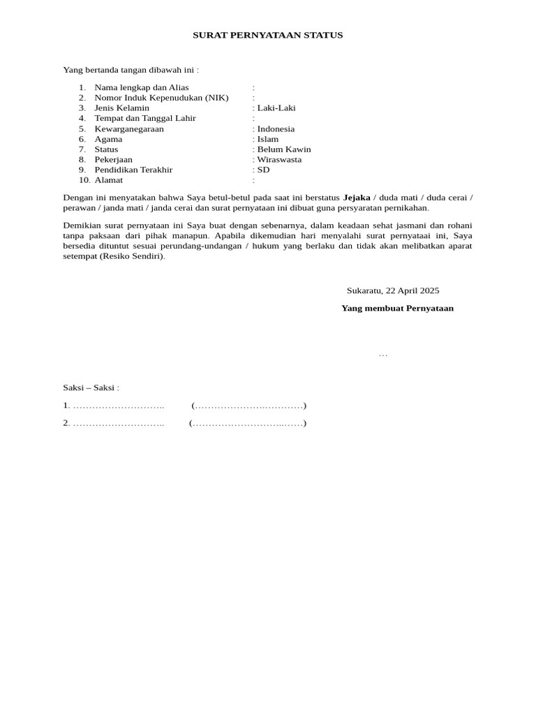 Surat Pernyataan Status | PDF