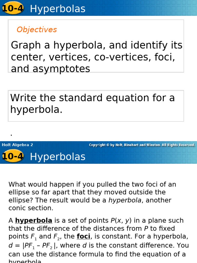 Hyperbolas: Equations and Graphing | PDF | Geometric Shapes | Euclidean ...