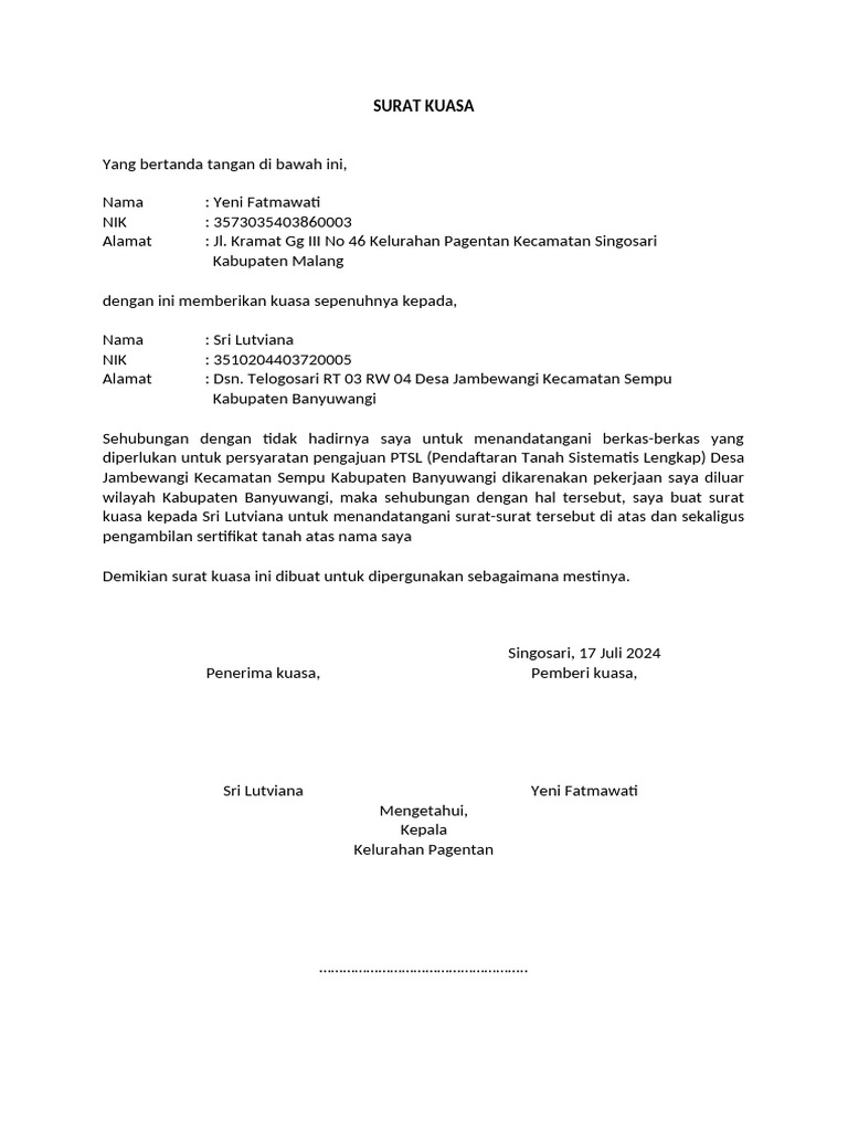 Contoh Surat Kuasa | PDF