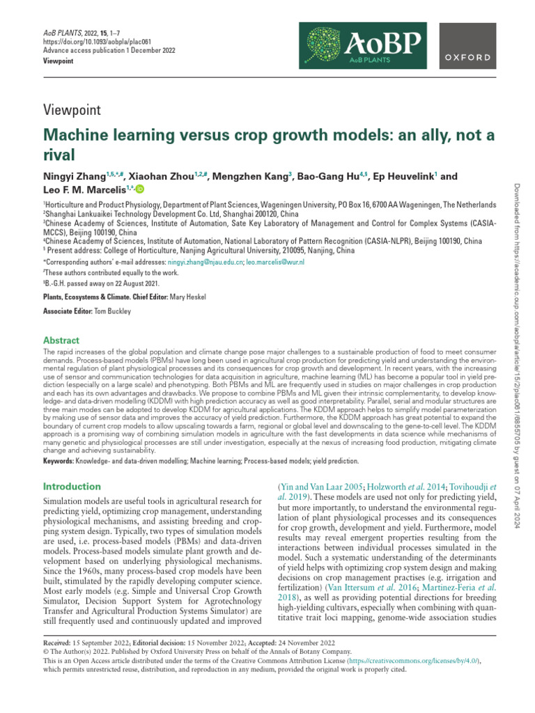 2023 Machine Learning Versus Crop Growth Models An Ally, Not A Rival ...