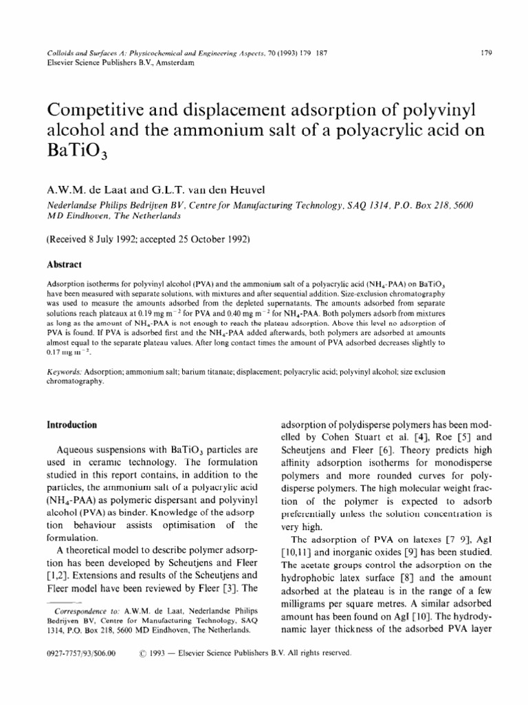 Cometitive Adsorption of PVA and PAA | PDF | Adsorption | Chemical ...