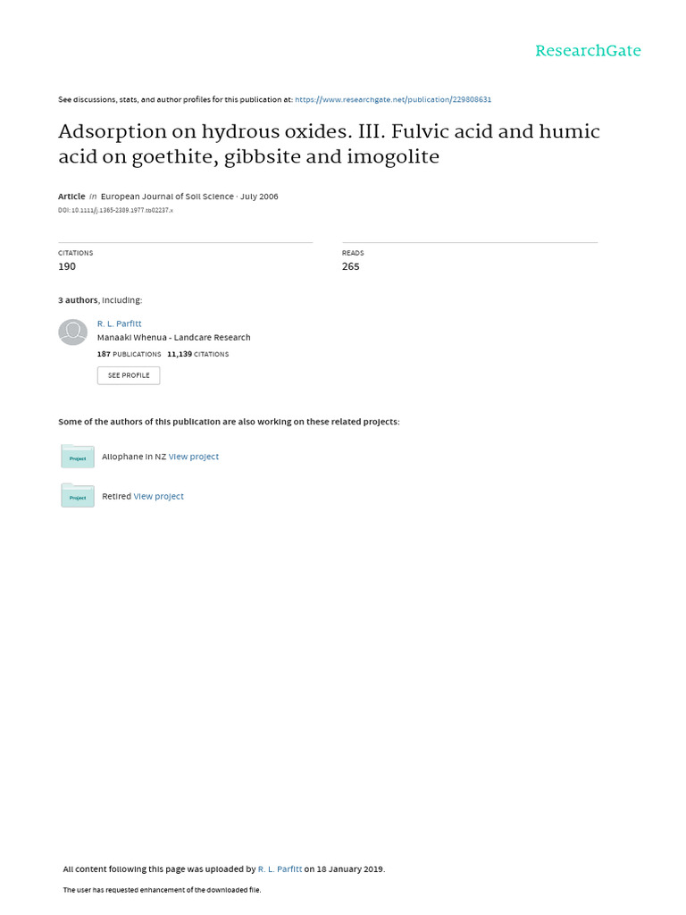 Adsorption On Hydrous Oxides III Fulvic Acid and H | PDF | Adsorption ...