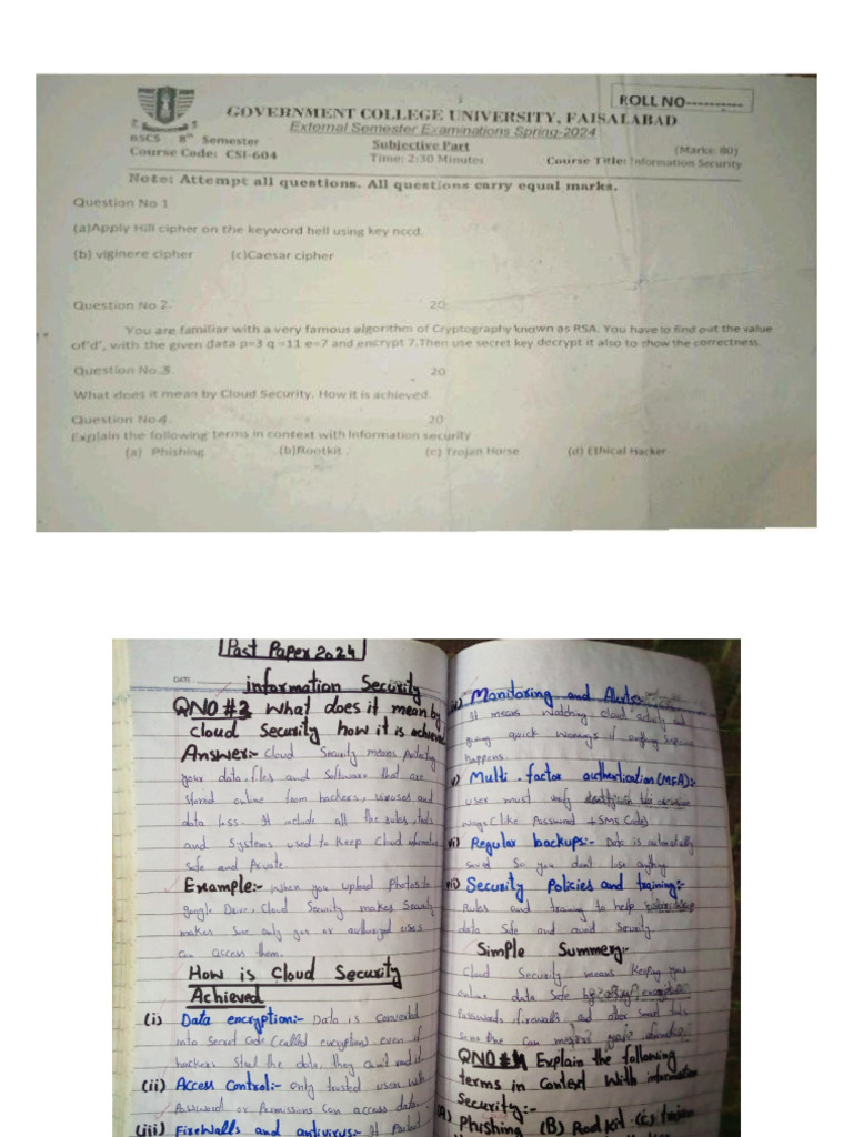 By Iqra Arshad 2024 Information Security Past Paper | PDF