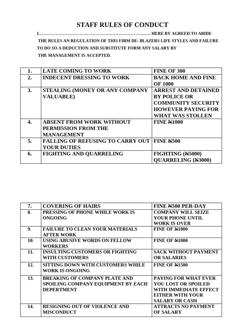 Staff Conduct Rules and Penalties | PDF