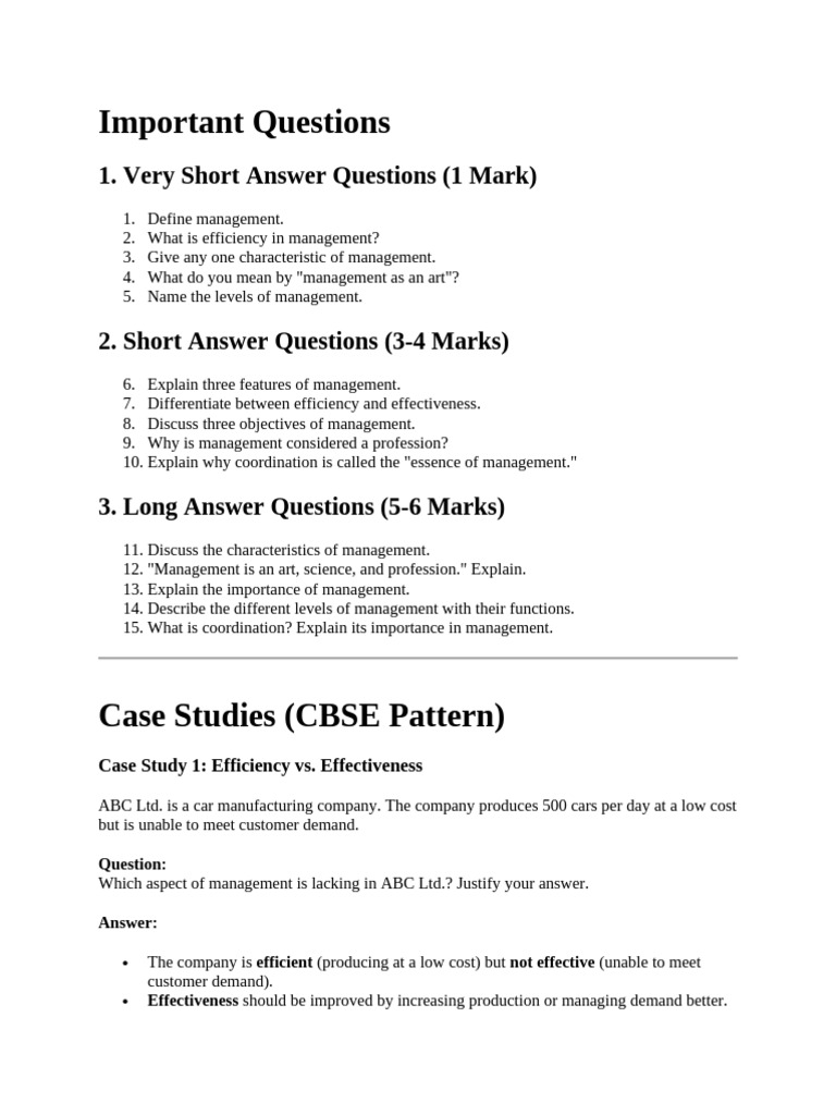 Key Questions in Business Management | PDF