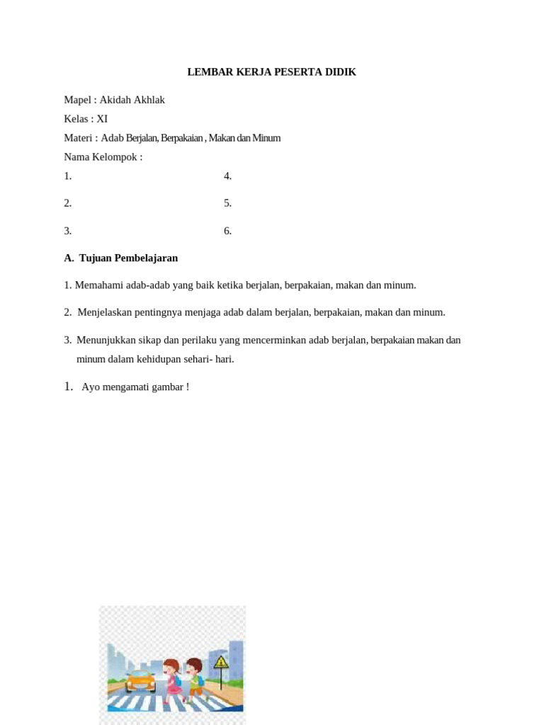 Lembar Kerja Adab Berpakaian dan Makan | PDF
