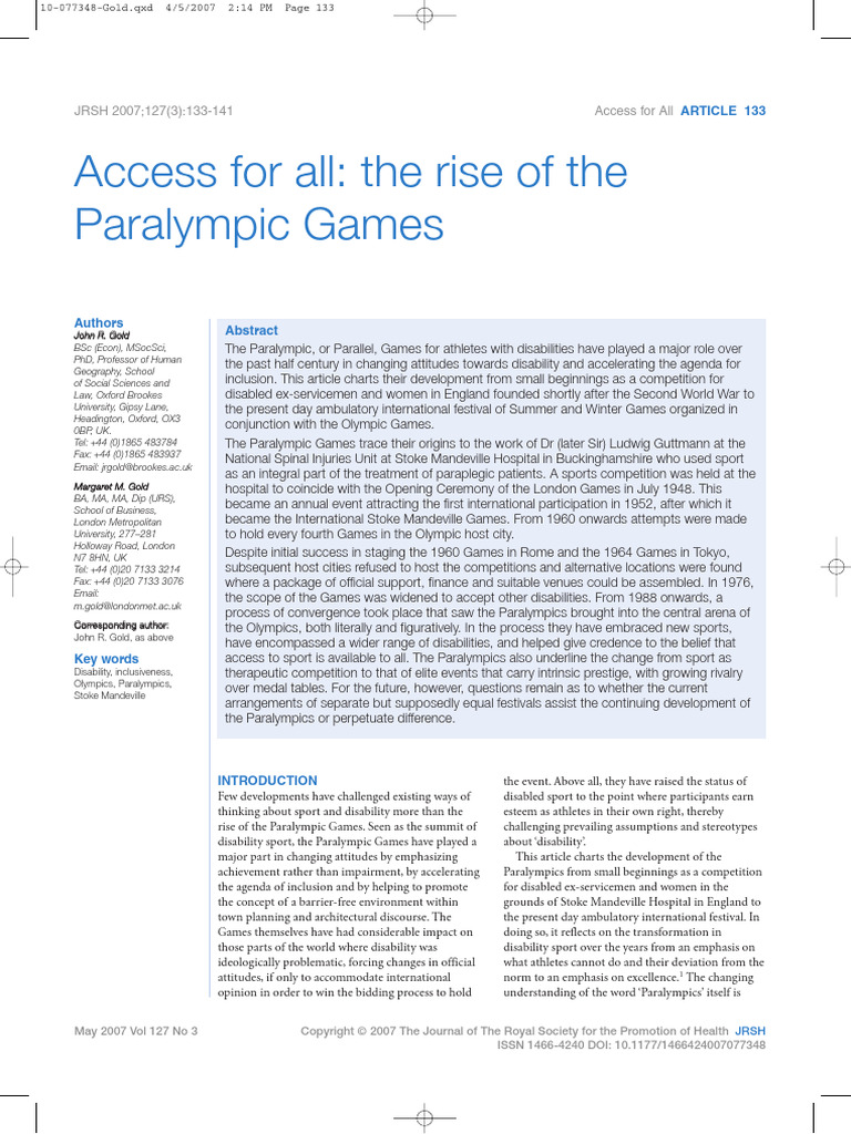Rise of the Paralympic Games | PDF | Paralympic Games | Olympic Games