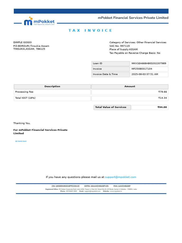 Tax Invoice MF25080317104 | PDF