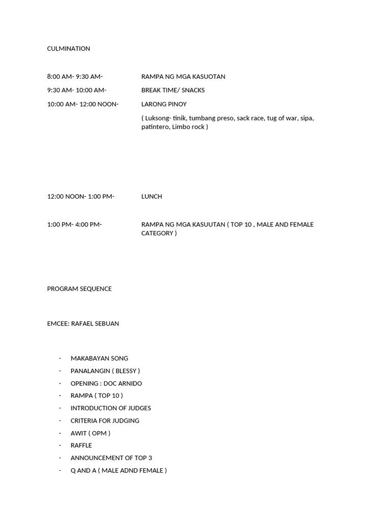 Culmination Program Schedule | PDF