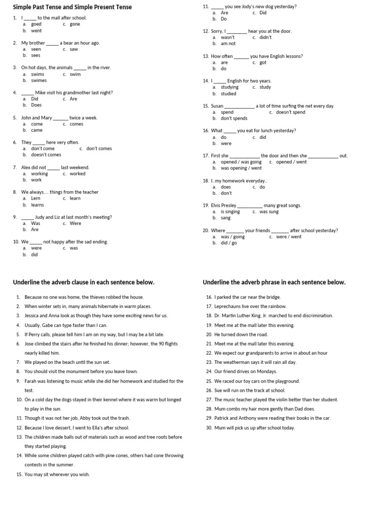 Simple Past Tense, Simple Present Tense, Adverb | PDF