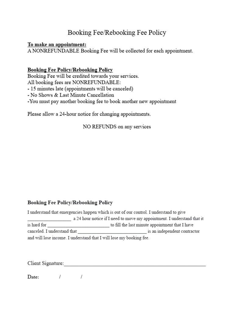 Booking Fee Policy Overview | PDF