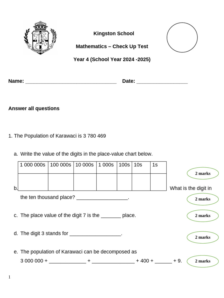 Y4 Maths Ms Friska (T1-CT1-Q) | PDF | Chess Theory | Chess