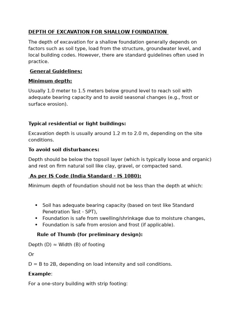 Depth of Excavation For Shallow Foundation | PDF