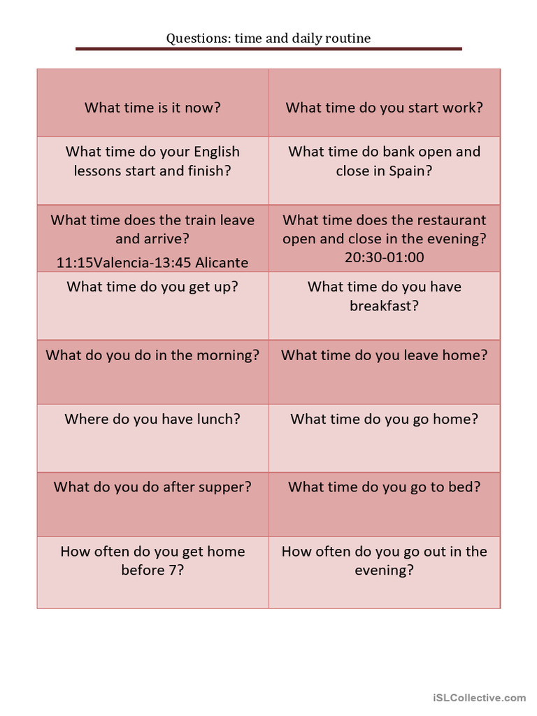 Daily Routine and Time Questions | PDF