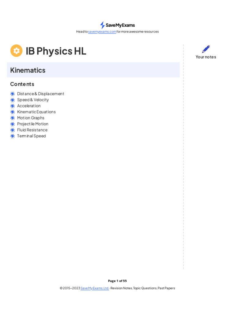 IB Physics HL Kinematics Revision Guide | PDF | Acceleration | Velocity