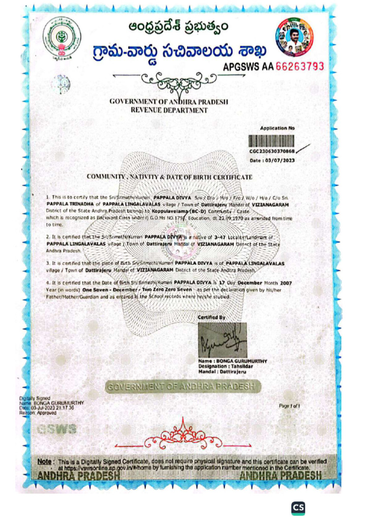 Caste Certificate Compressed | PDF