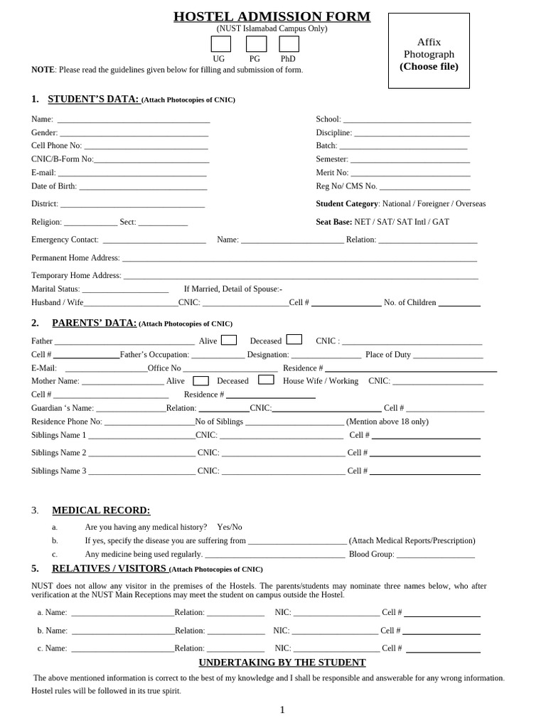 NUST Hostel Admission Form | PDF | Drugs | Health Care