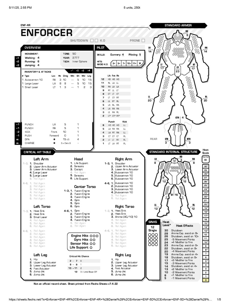 BattleTech Record Sheets (Flechs): Enforcer | PDF
