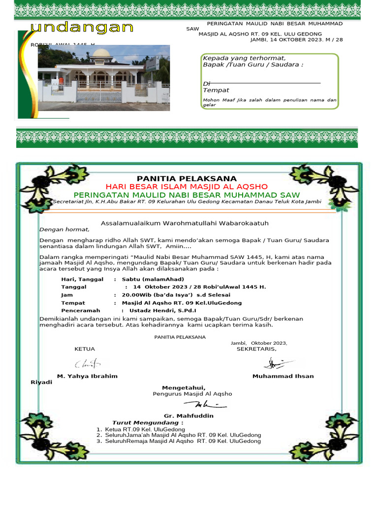 Undangan Maulid Nabi di Masjid Al Aqsho | PDF