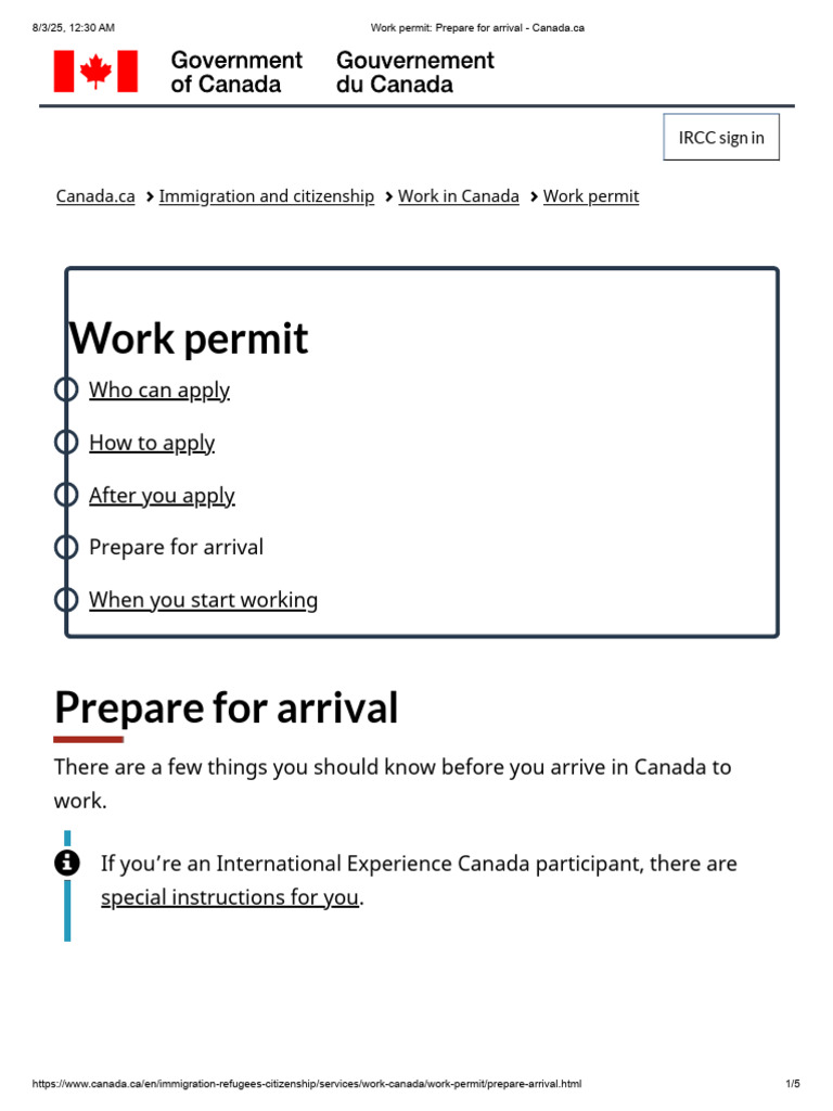 Work Permit - Prepare For Arrival | PDF | Provinces And Territories Of ...