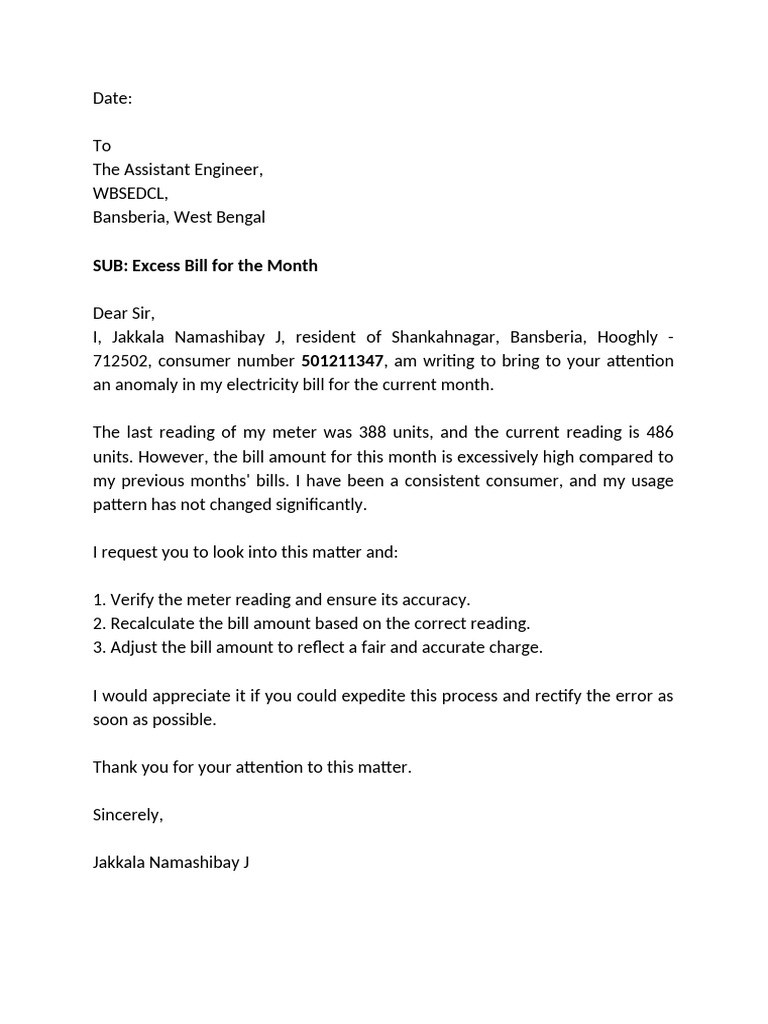 Excess Bill For The Month | PDF