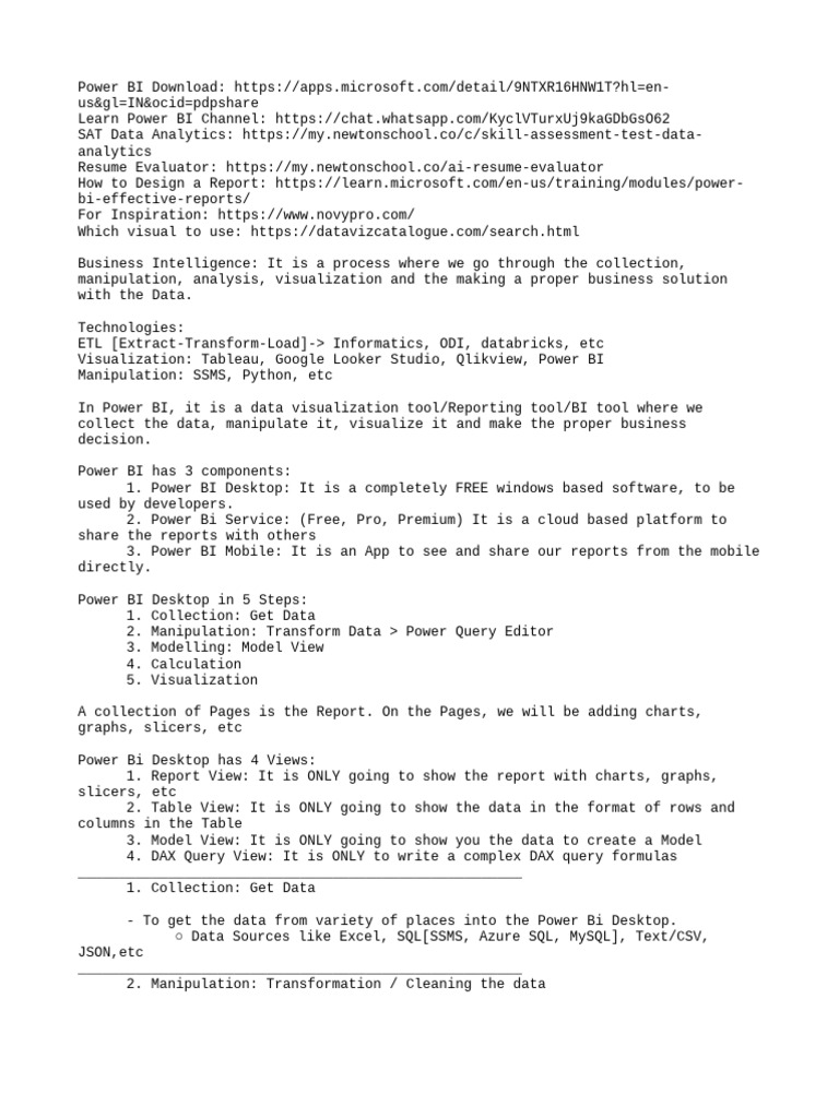 Learn Power BI Notes | PDF | Data | Data Management