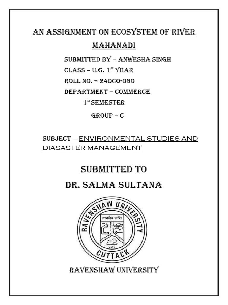 An Assignment On Ecosystem of River Mahanadi: Submitted To Dr. Salma Sultana | PDF