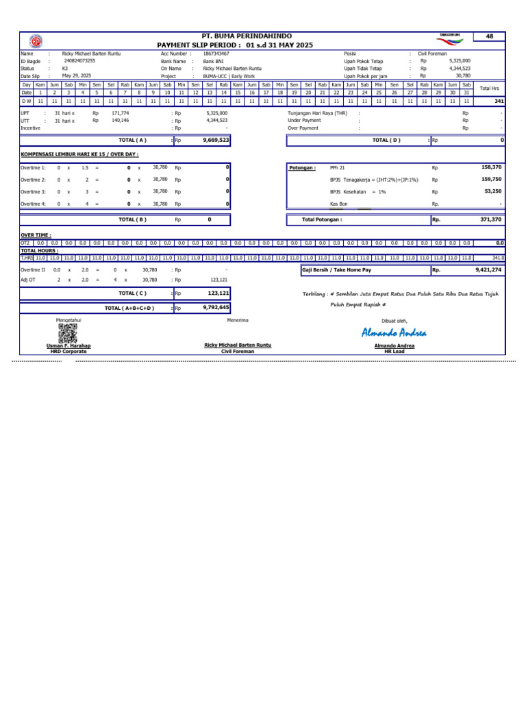 Payment Slip BPI Periode May 2025 Ricky Michael Barten Runtu | PDF
