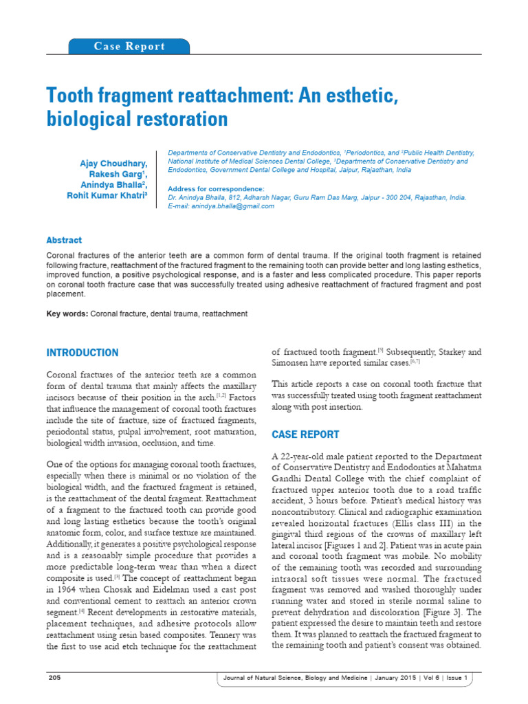 Tooth Fragment Reattachment Techniques | PDF | Dentistry Branches ...