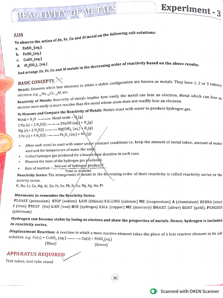 Class 10 Chem Experiment 3 | PDF