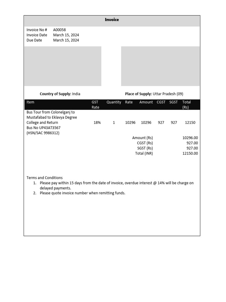 Invoice for Bus Tour Service in India | PDF