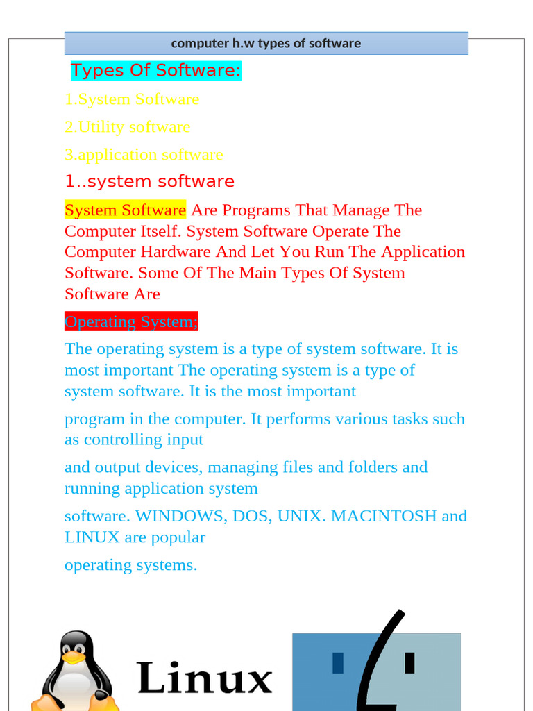 Types of Software Explained | PDF | Operating System | Computer Virus