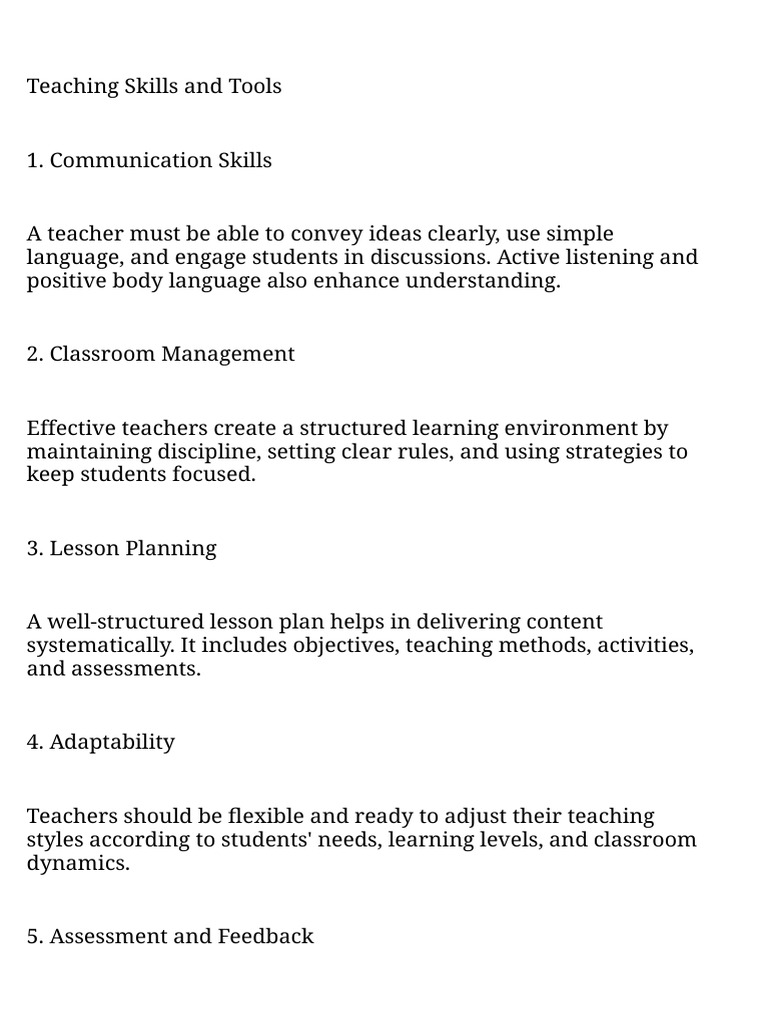Essential Teaching Skills and Aids | PDF | Teachers | Learning
