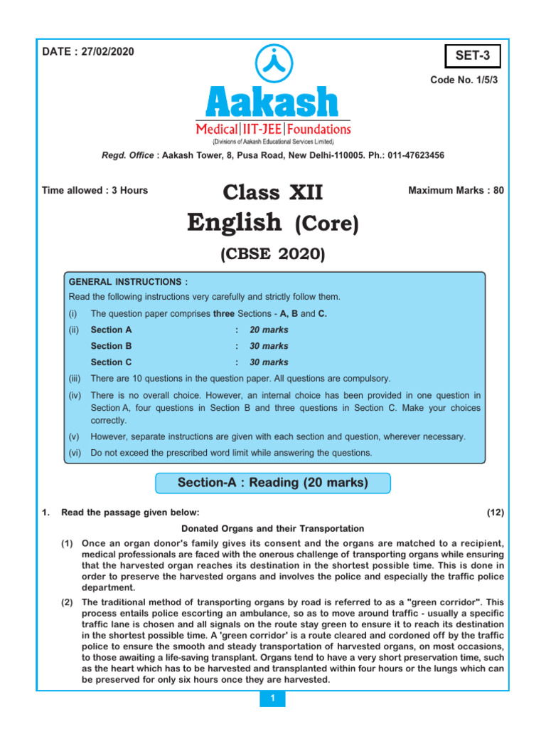 English Core (Class-XII) - Solutions (27-02-2020) - 0 | PDF | Water ...
