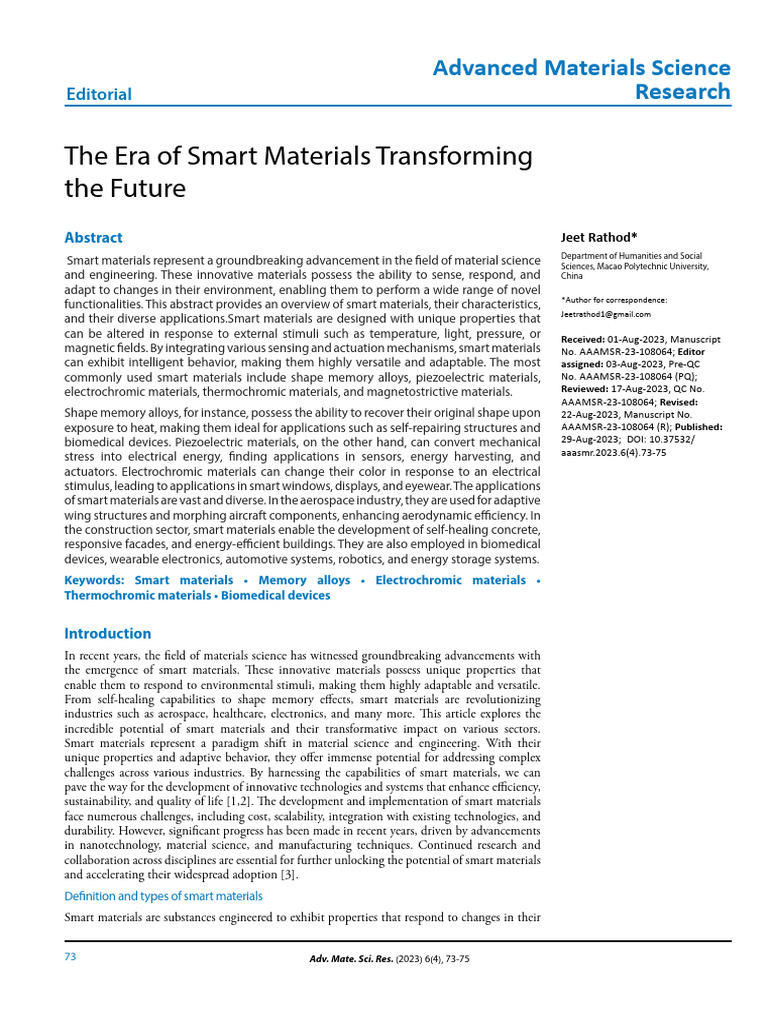 The Era of Smart Materials Transforming The Future | PDF | Energy ...