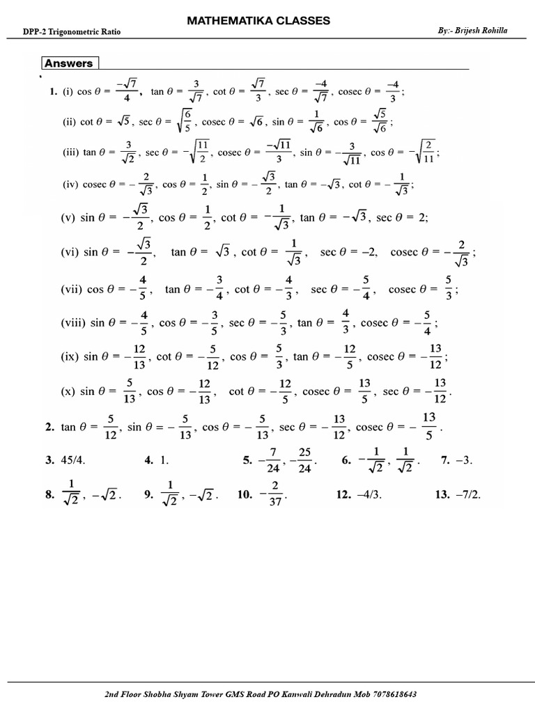 TrigonometricRatio DPP-1,2 3 | PDF