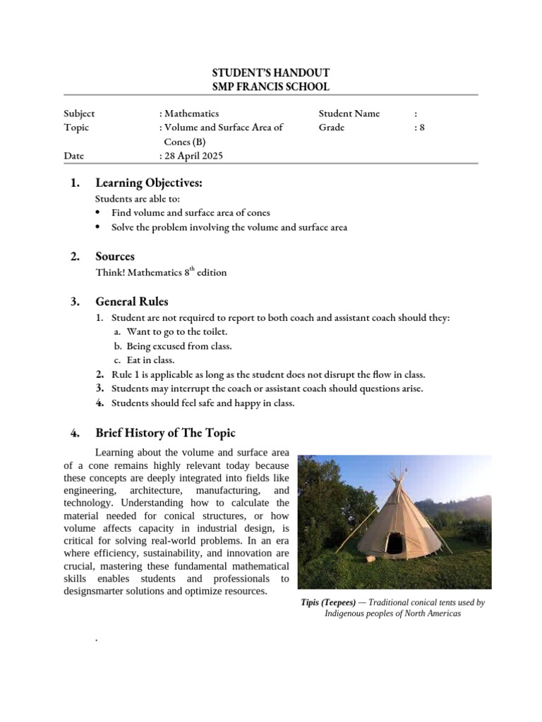 Volume and Surface Area of Cones Guide | PDF | Area | Geometry